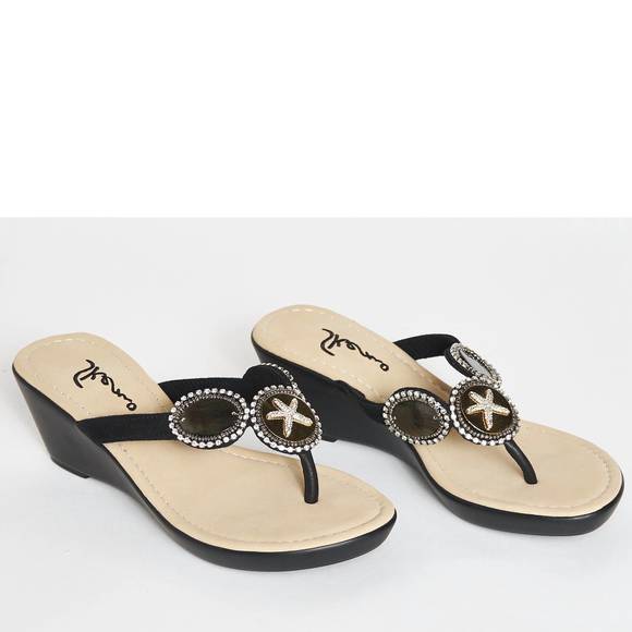 Skemo | Shoes | New Skemo Starfish Comfort Wedge Sandals In Black ...